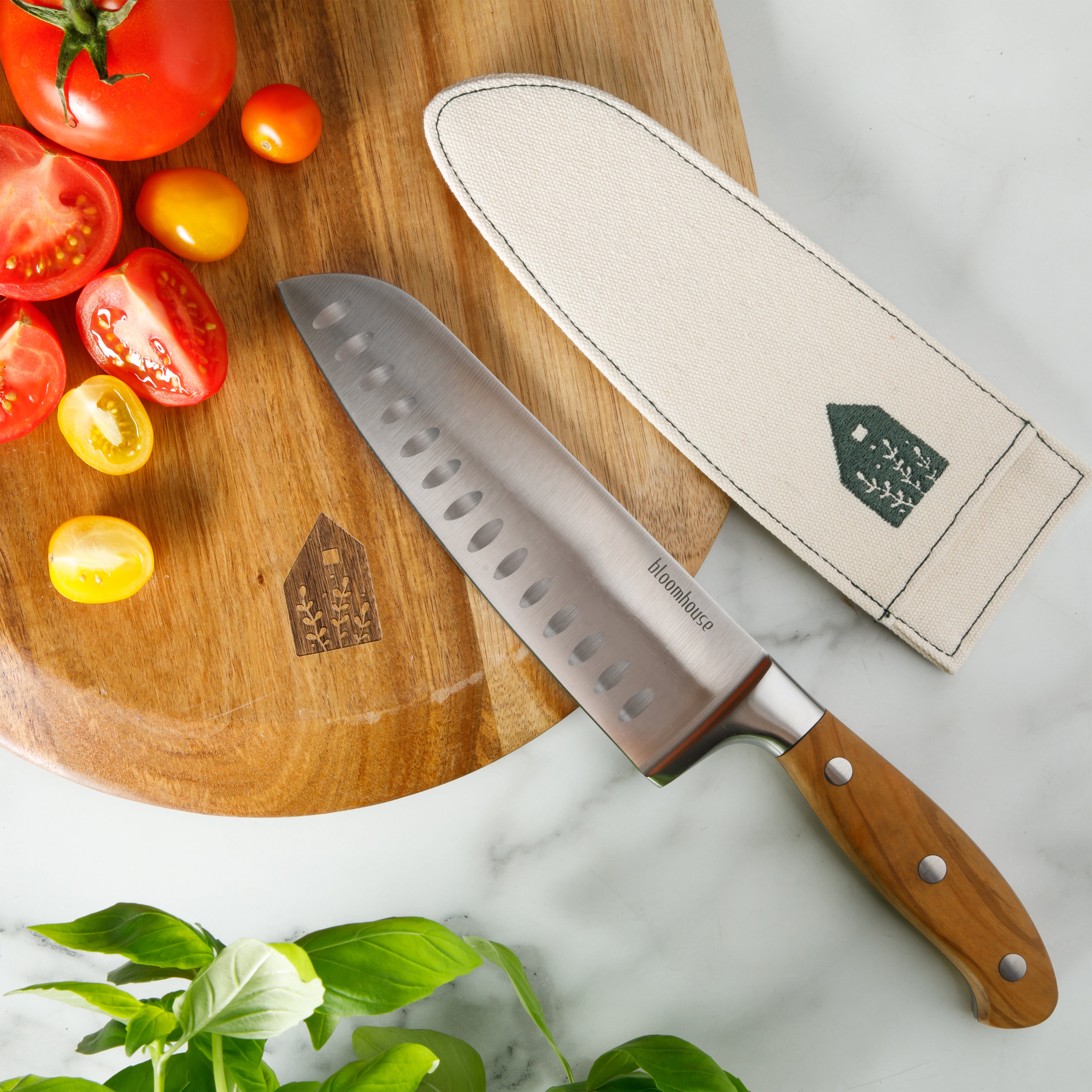 Bloomhouse Italian 7 Inch Santoku Knife made with Olive Wood and Germa ...